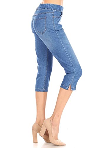 Women's Capris Jean Skinny Pull-On Denim Capri Pants for Women Cropped Jeans Size XL Blue Denim