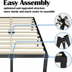 Auroral Zone Full Size Bed Frame 14 Inch High, 3" Wide Wood Slats with Better Support for Foam Mattress No Sagging, No Slip, No Box Spring Needed, Noise Free/Easy Assembly-Black