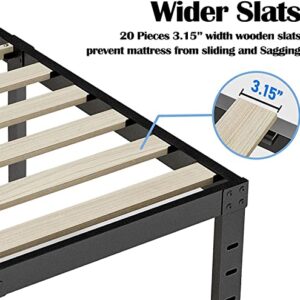 Auroral Zone Full Size Bed Frame 14 Inch High, 3" Wide Wood Slats with Better Support for Foam Mattress No Sagging, No Slip, No Box Spring Needed, Noise Free/Easy Assembly-Black