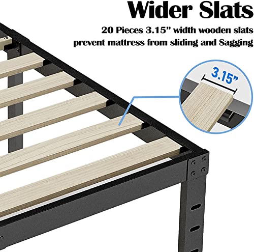 Auroral Zone Full Size Bed Frame 14 Inch High, 3" Wide Wood Slats with Better Support for Foam Mattress No Sagging, No Slip, No Box Spring Needed, Noise Free/Easy Assembly-Black