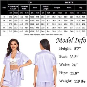 SWOMOG Womens Silky Satin Pajamas for Bridesmaid Short Sleeve Top with Short Sleeve Sleepwear Pj Set 2 Piece Loungwear