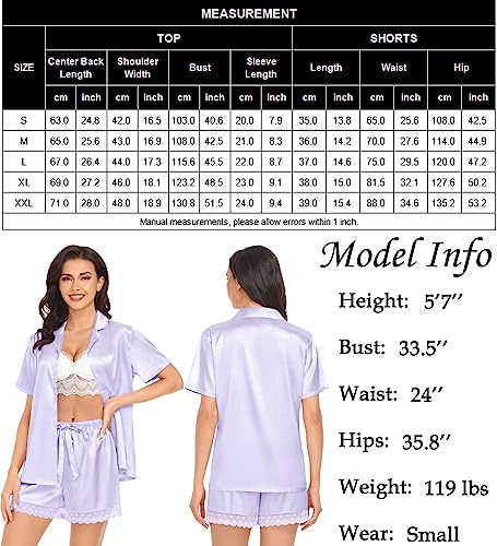 SWOMOG Womens Silky Satin Pajamas for Bridesmaid Short Sleeve Top with Short Sleeve Sleepwear Pj Set 2 Piece Loungwear