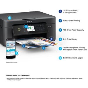 Epson Expression Home XP-4205 All-in-One Wireless Color Inkjet Printer, Black - Print Copy Scan - 2.4" Color LCD, 10.0 ppm, 5760 x 1440 dpi, Auto 2-Sided Printing, Voice Activated