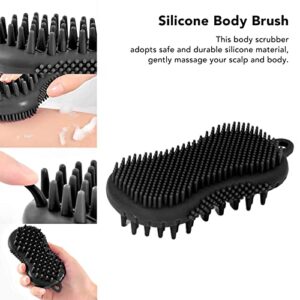 Silicone Body Scrubber, Dual Side Ergonomic Handle Shower Brush Safe Silicone Body Massage Silicone Body Brush Gentle Scrub for Body Hair(Black)