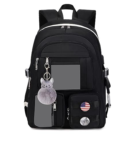 Teecho Waterproof Backpack for Teen Girls Cute Laptop Backpack for Women Stylish Travel Rucksack Black