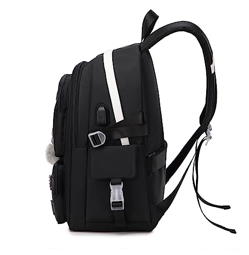 Teecho Waterproof Backpack for Teen Girls Cute Laptop Backpack for Women Stylish Travel Rucksack Black