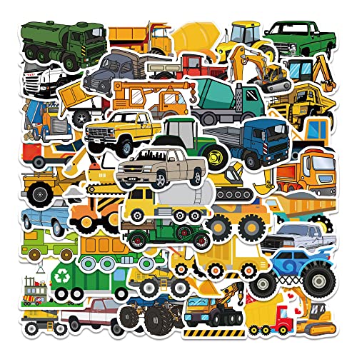 50pcs Transportation Vehicle Truck Stickers Decals for Kids Toddlers Boys Girls, Cartoon Vehicle Vinyl Stickers for Water Bottle Laptop Skateboard Car Helmet Luggage, Perfect Party Favors and Supplies