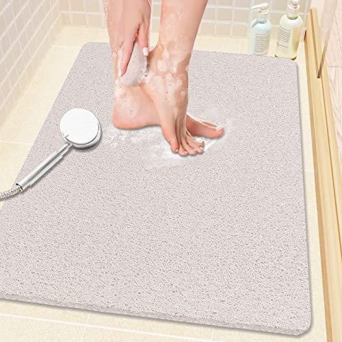 Shower Mat Bathtub Mat Non-Slip,24x16 inch, Soft Tub Mat with Drain,PVC Loofah Bath Mat (Phthalate Free) for Tub and Bathroom,Quick Drying,White