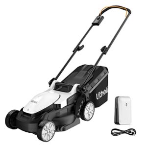 litheli cordless lawn mower 13 inch, 5 heights adjustment, u20 series 20v electric lawn mowers for garden, yard and farm, light-weight with brushless motor, 4.0ah portable battery included