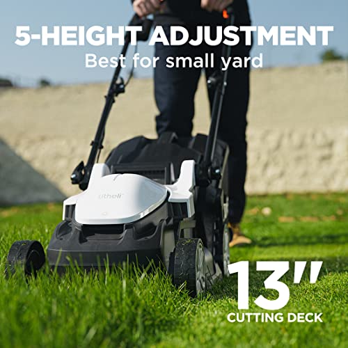 Litheli Cordless Lawn Mower 13 Inch, 5 Heights Adjustment, U20 Series 20V Electric Lawn Mowers for Garden, Yard and Farm, Light-Weight with Brushless Motor, 4.0Ah Portable Battery Included