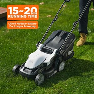 Litheli Cordless Lawn Mower 13 Inch, 5 Heights Adjustment, U20 Series 20V Electric Lawn Mowers for Garden, Yard and Farm, Light-Weight with Brushless Motor, 4.0Ah Portable Battery Included