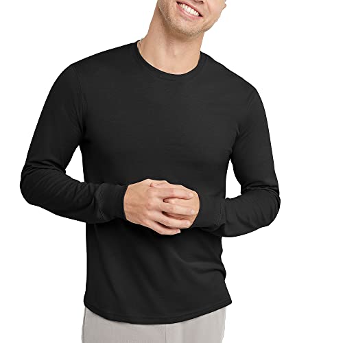 Hanes Originals Long Sleeve Cotton T-Shirt, Classic Crewneck Tee for Men, Black, Medium