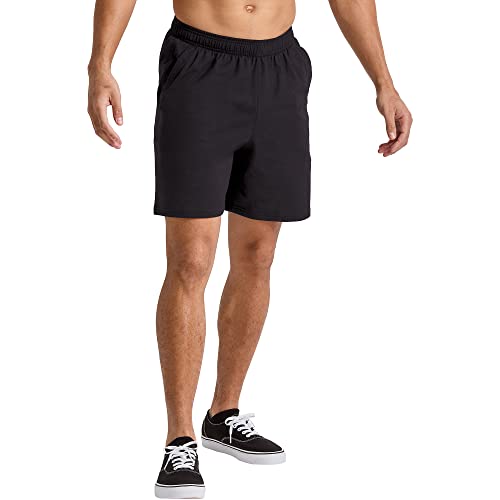 Hanes Men's Originals Cotton Pockets, Pull-On Jersey Gym Shorts, 7", Black