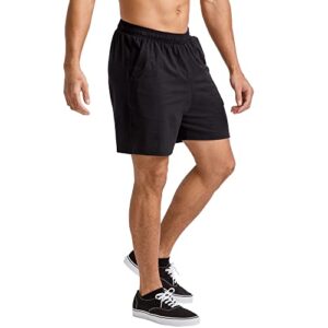 Hanes Men's Originals Cotton Pockets, Pull-On Jersey Gym Shorts, 7", Black