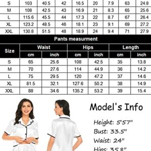 SWOMOG Womens Silk Satin Pajamas Set Two-piece Pj Sets Sleepwear Loungewear Button-Down Pj Sets White