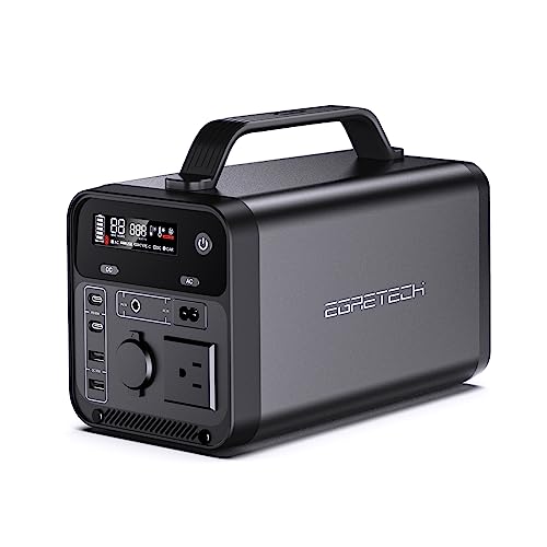 Portable Power Station 500Wh, Egretech Sonic 600W Solar Generator, Backup Lithium Battery with 600W Pure Sine Wave (1200W Surge), 1H Fast Recharging, 60W PD for Outdoor Camping/RVs/Travel/Emergency