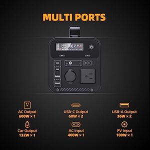 Portable Power Station 500Wh, Egretech Sonic 600W Solar Generator, Backup Lithium Battery with 600W Pure Sine Wave (1200W Surge), 1H Fast Recharging, 60W PD for Outdoor Camping/RVs/Travel/Emergency