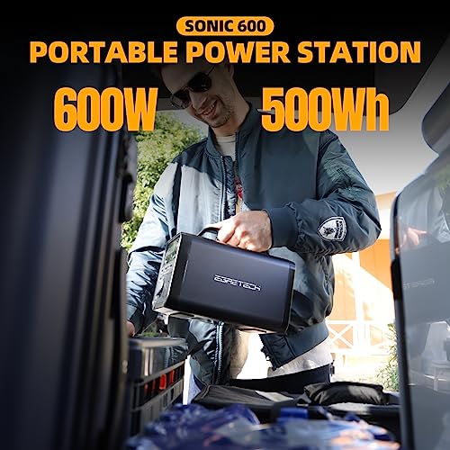 Portable Power Station 500Wh, Egretech Sonic 600W Solar Generator, Backup Lithium Battery with 600W Pure Sine Wave (1200W Surge), 1H Fast Recharging, 60W PD for Outdoor Camping/RVs/Travel/Emergency