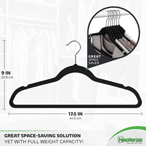 Velvet Hangers 10 Pack Black – Heavy Duty Velvet Clothes Hangers - Non Slip Felt Coat and Suit Hangers for Closet - Lightweight Thin Space Saving Ganchos para Colgar Ropa (Shallow Notch)