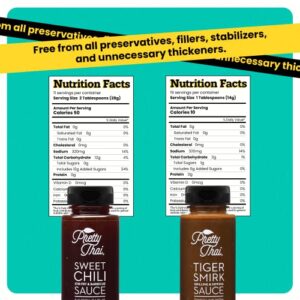 Pretty Thai Sauce Bundle | Sweet Chili + Thai Peanut Sauce + Pat Thai + Muay Thai + Tiger Smirk | Gluten Free Certified Non-GMO Authentic Condiment for Stir Fry Seasoning Dipping