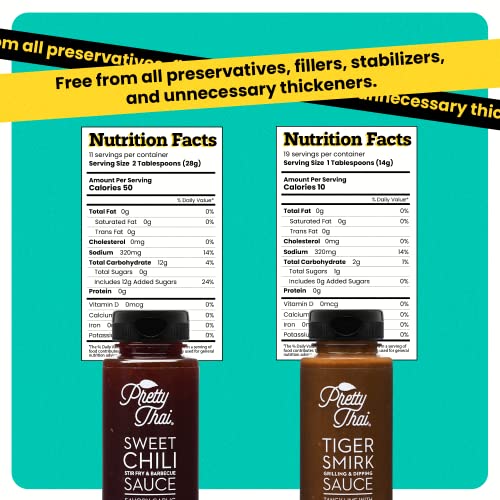 Pretty Thai Sauce Bundle | Sweet Chili + Thai Peanut Sauce + Pat Thai + Muay Thai + Tiger Smirk | Gluten Free Certified Non-GMO Authentic Condiment for Stir Fry Seasoning Dipping