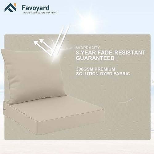 Favoyard Outdoor Seat Cushion Set 24 x 24 Inch Waterproof & Fade Resistant Patio Furniture Cushions with Removable Cover Deep Seat & Back Cushion with Handle and Adjustable Straps for Chair Sofa Couch