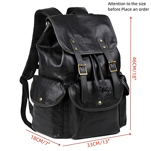 Leather 15.6 inch Laptop Backpack Hiking Camping Backpack Satchel Bookbag Travel Business Casual Backpack CN-01 (Black)