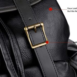 Leather 15.6 inch Laptop Backpack Hiking Camping Backpack Satchel Bookbag Travel Business Casual Backpack CN-01 (Black)