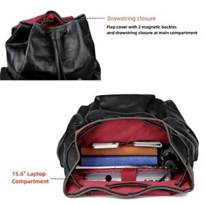 Leather 15.6 inch Laptop Backpack Hiking Camping Backpack Satchel Bookbag Travel Business Casual Backpack CN-01 (Black)