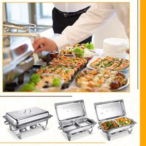 6 Pcs Chafing Dish Buffet Set 8 Qt Stainless Steel Chafer Complete Set Catering Buffet Servers and Warmers with Foldable Frame, Food Pan, Fuel Holder and Lid for Parties Banquet Wedding (2 Half Size)