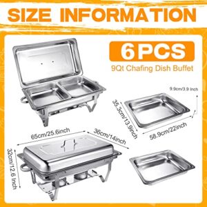 6 Pcs Chafing Dish Buffet Set 8 Qt Stainless Steel Chafer Complete Set Catering Buffet Servers and Warmers with Foldable Frame, Food Pan, Fuel Holder and Lid for Parties Banquet Wedding (2 Half Size)