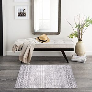 Nailttos Moroccan Washable Rug, 2x3 Grey Rug Non-Slip Small Distressed Entryway Rug, Soft Low-Pile Bedroom Rug Indoor Doormat Carpet Rugs for Entryway Kitchen Bathroom