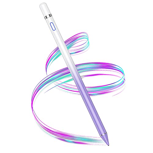 Stylus Pen for iPad, Active Stylus Pen for Touch Screens with Fine Point Tip & Magnetic Cap, Compatible with Apple iPad, iPhone, Android, Tablet and Other Capacitive Touch Screen (White Purple)