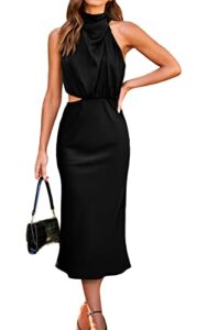 prettygarden women's sleeveless cocktail dress satin mock neck cut out midi wedding guest dresses black