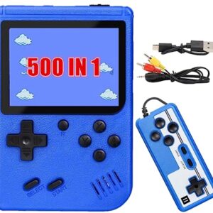 Retro Handheld Game Console,Portable Retro Video Game with 500 Classic FC Games 3 Inch LCD Screen, Support TV Connection & Two Players, Birthday for Kids, Adults (Blue)