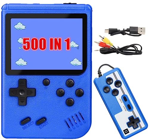 Retro Handheld Game Console,Portable Retro Video Game with 500 Classic FC Games 3 Inch LCD Screen, Support TV Connection & Two Players, Birthday for Kids, Adults (Blue)