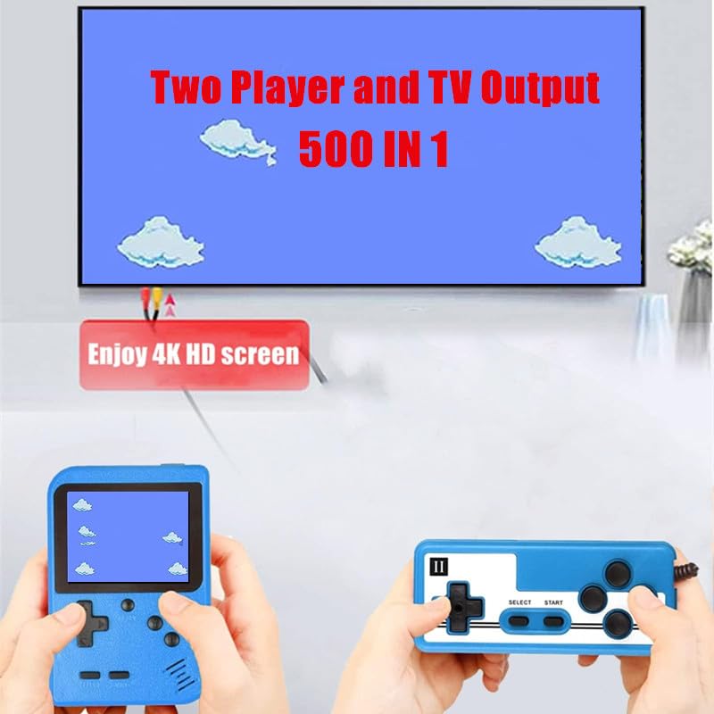 Retro Handheld Game Console,Portable Retro Video Game with 500 Classic FC Games 3 Inch LCD Screen, Support TV Connection & Two Players, Birthday for Kids, Adults (Blue)