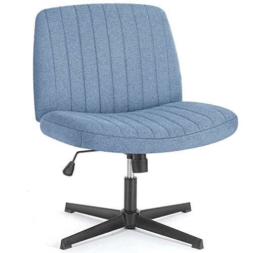 OLIXIS Cross Legged Armless Wide Adjustable Swivel Padded Fabric Home Office Desk Chair No Wheels, Blue