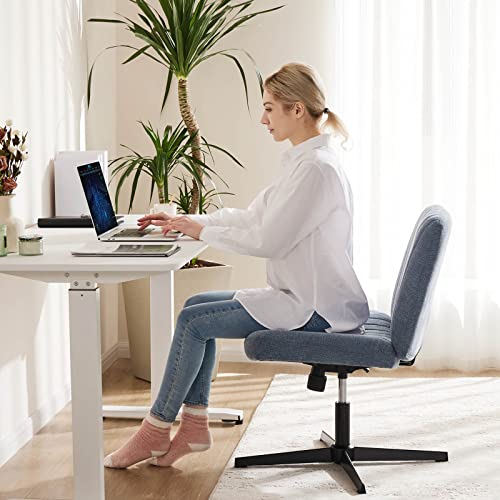 OLIXIS Cross Legged Armless Wide Adjustable Swivel Padded Fabric Home Office Desk Chair No Wheels, Blue