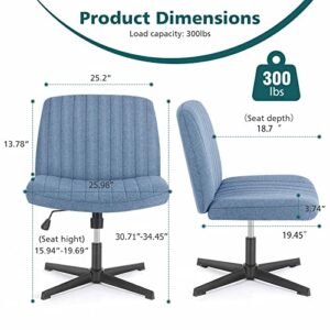 OLIXIS Cross Legged Armless Wide Adjustable Swivel Padded Fabric Home Office Desk Chair No Wheels, Blue