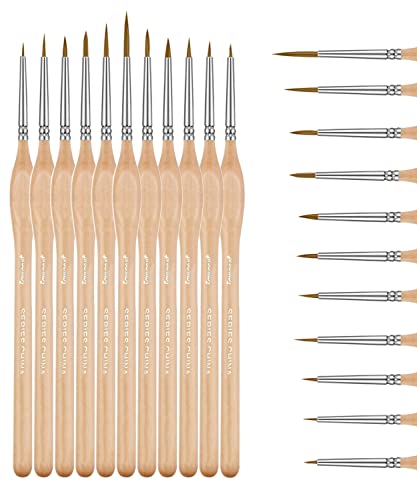 11Pcs Miniature Paint Brushes, Micro Detail Paint Brush Set，Fine Paint Brush, Triangular Grip Handles Art Brushes Perfect for Paint Brushes for Acrylic，Painting, Oil, Craft, Warhammer 40k (Wood Color)