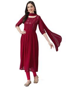 dreamangel fashion womens party wear georgette printed straight kurta with dupttaa (as1, alpha, s, regular, regular, pink)