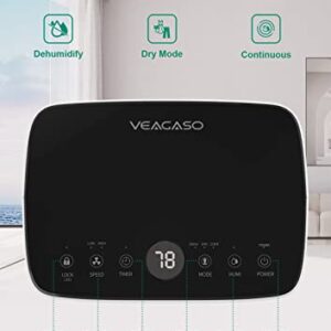 30 Pint Dehumidifiers for Home with Drain Hose, VEAGASO 2,500 Sq.Ft Dehumidifier for Basement, Large Room, Bathroom, Three Operation Modes, Intelligent Humidity Control, Dry Clothes, 24HR Timer