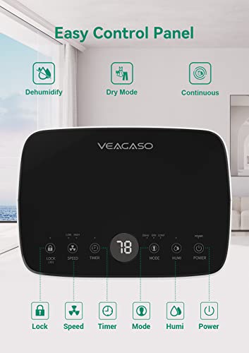 30 Pint Dehumidifiers for Home with Drain Hose, VEAGASO 2,500 Sq.Ft Dehumidifier for Basement, Large Room, Bathroom, Three Operation Modes, Intelligent Humidity Control, Dry Clothes, 24HR Timer