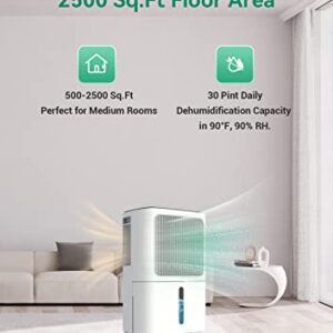 30 Pint Dehumidifiers for Home with Drain Hose, VEAGASO 2,500 Sq.Ft Dehumidifier for Basement, Large Room, Bathroom, Three Operation Modes, Intelligent Humidity Control, Dry Clothes, 24HR Timer