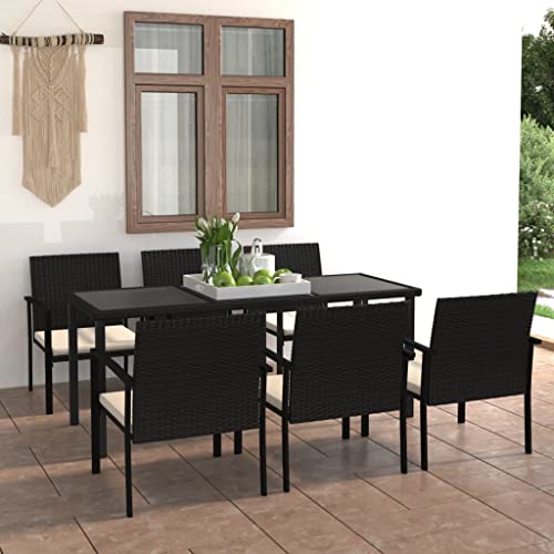 YUHI-HQYD 7 Piece Patio Dining Set,Balcony Bar,Party Furniture,Comfortable Casual Furniture,Suitable for Balcony, Deck, Backyard, Patio, Garden, Poolside, etc. Poly Rattan Black