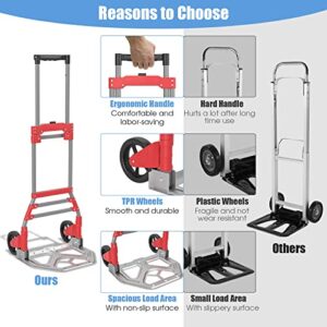 Goplus Folding Hand Truck, Lightweight Dolly Cart with Bungee Cord, Telescoping Handle, 2 Wheels, Portable Hand Cart for Office Home, Foldable Hand Truck Dolly