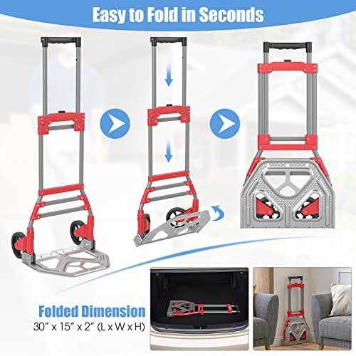 Goplus Folding Hand Truck, Lightweight Dolly Cart with Bungee Cord, Telescoping Handle, 2 Wheels, Portable Hand Cart for Office Home, Foldable Hand Truck Dolly