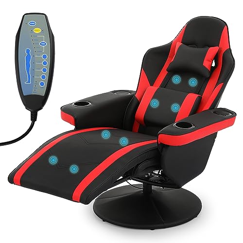 MoNiBloom Gaming Recliner Chair PU Leather Lounging Video Gaming Couch Adjustable Backrest Living Room Single Sofa with 2 Speakers & Side-Organizer Bag, Bedroom Movie Theater Chair RV Recliner, Red