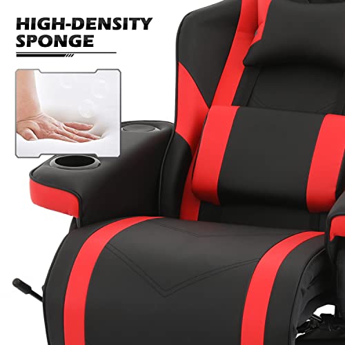 MoNiBloom Gaming Recliner Chair PU Leather Lounging Video Gaming Couch Adjustable Backrest Living Room Single Sofa with 2 Speakers & Side-Organizer Bag, Bedroom Movie Theater Chair RV Recliner, Red